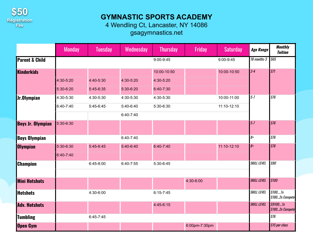 Fall Rec Schedule - Gymnastic Sports Academy