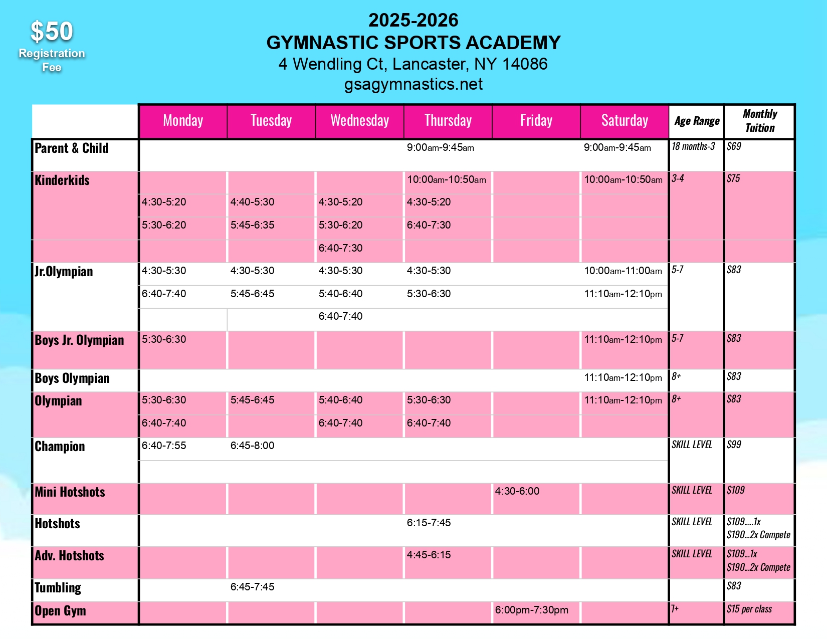 Fall Rec Schedule - Gymnastic Sports Academy